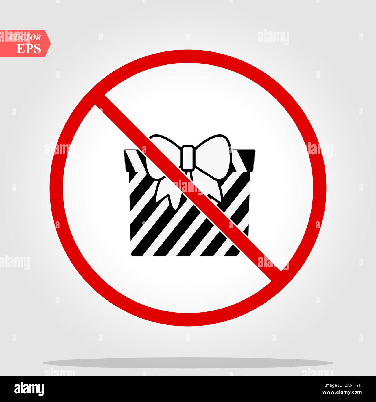 No Gift box sign icon. Present symbol. Red prohibition sign. Stop ...