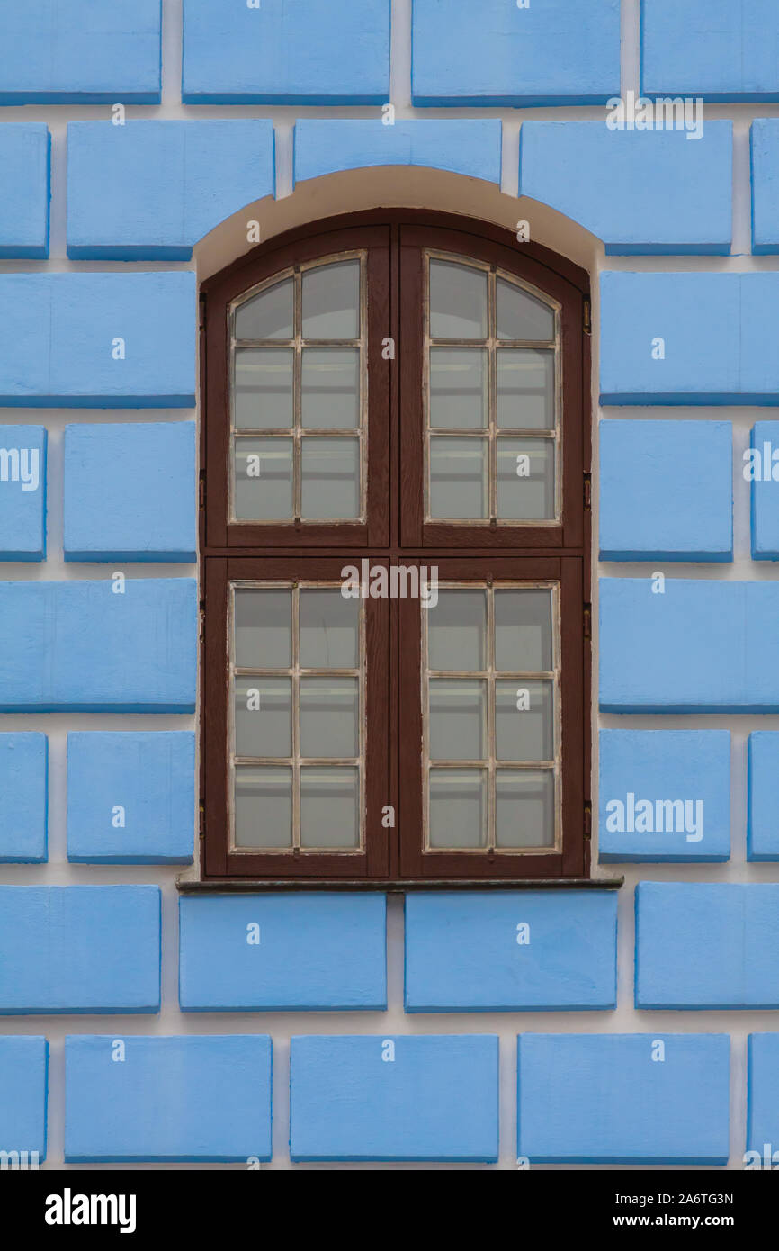 Blue wall with a window Stock Photo - Alamy