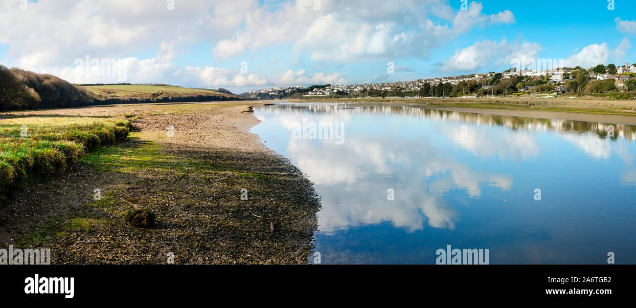 A panoramic view of the Gannel River in the Gannel Estuary in Newquay ...
