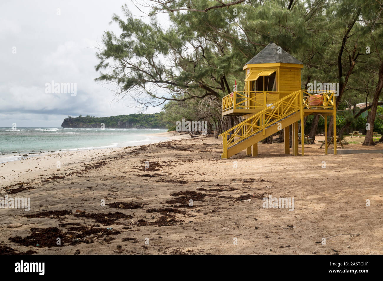 Lifeguard station on Bath beach on the Caribbean island of Barbados ...