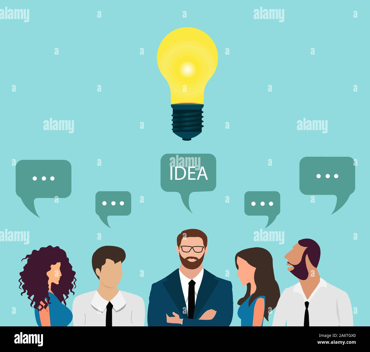 Vector of businesspeople brainstorming new ideas and communicating ...
