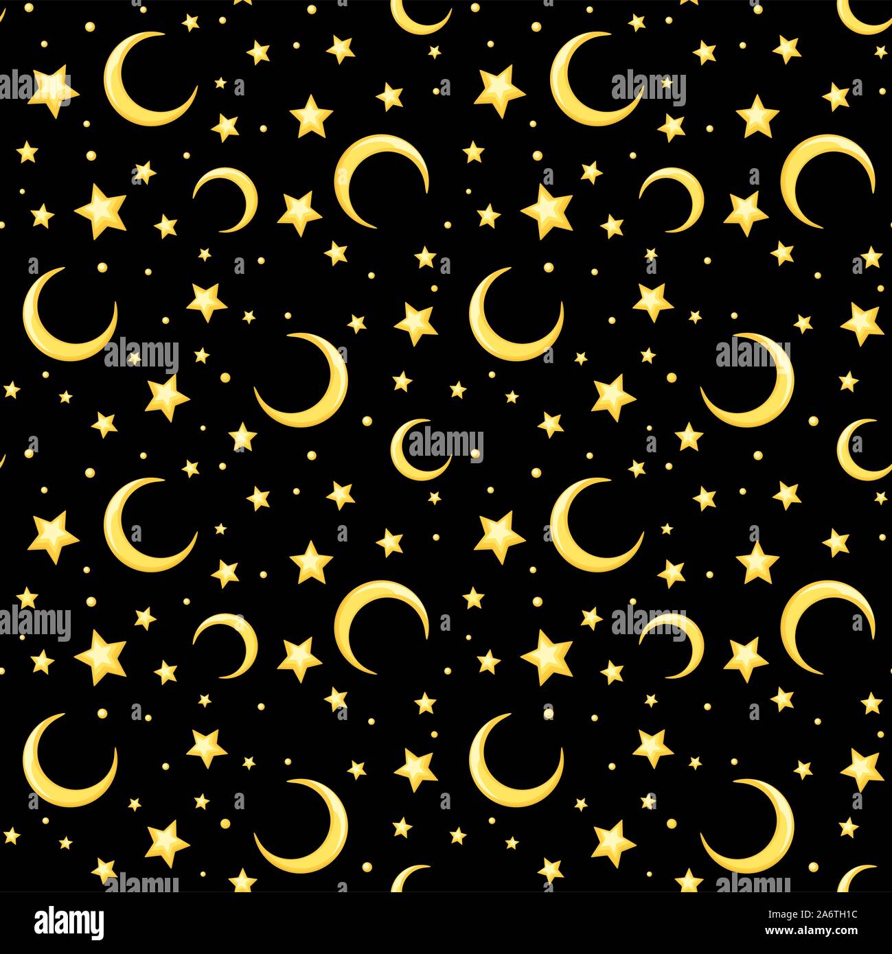 Vector seamless pattern with yellow stars and crescents on a black background Stock Vector Image ...