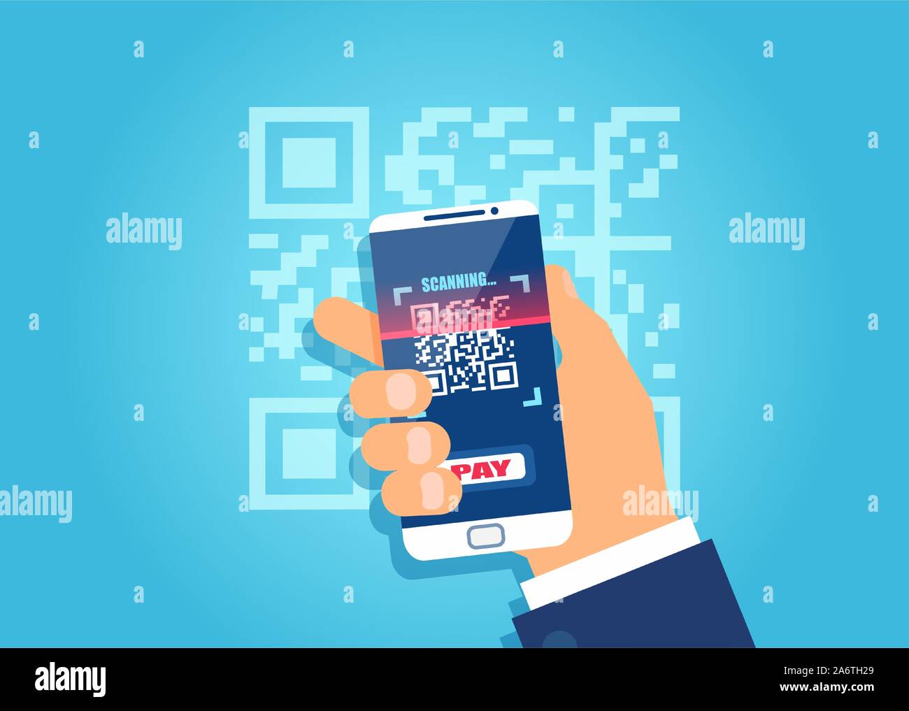 Vector of a businessman hand holding smart phone and scanning QR code Stock Vector Image & Art ...