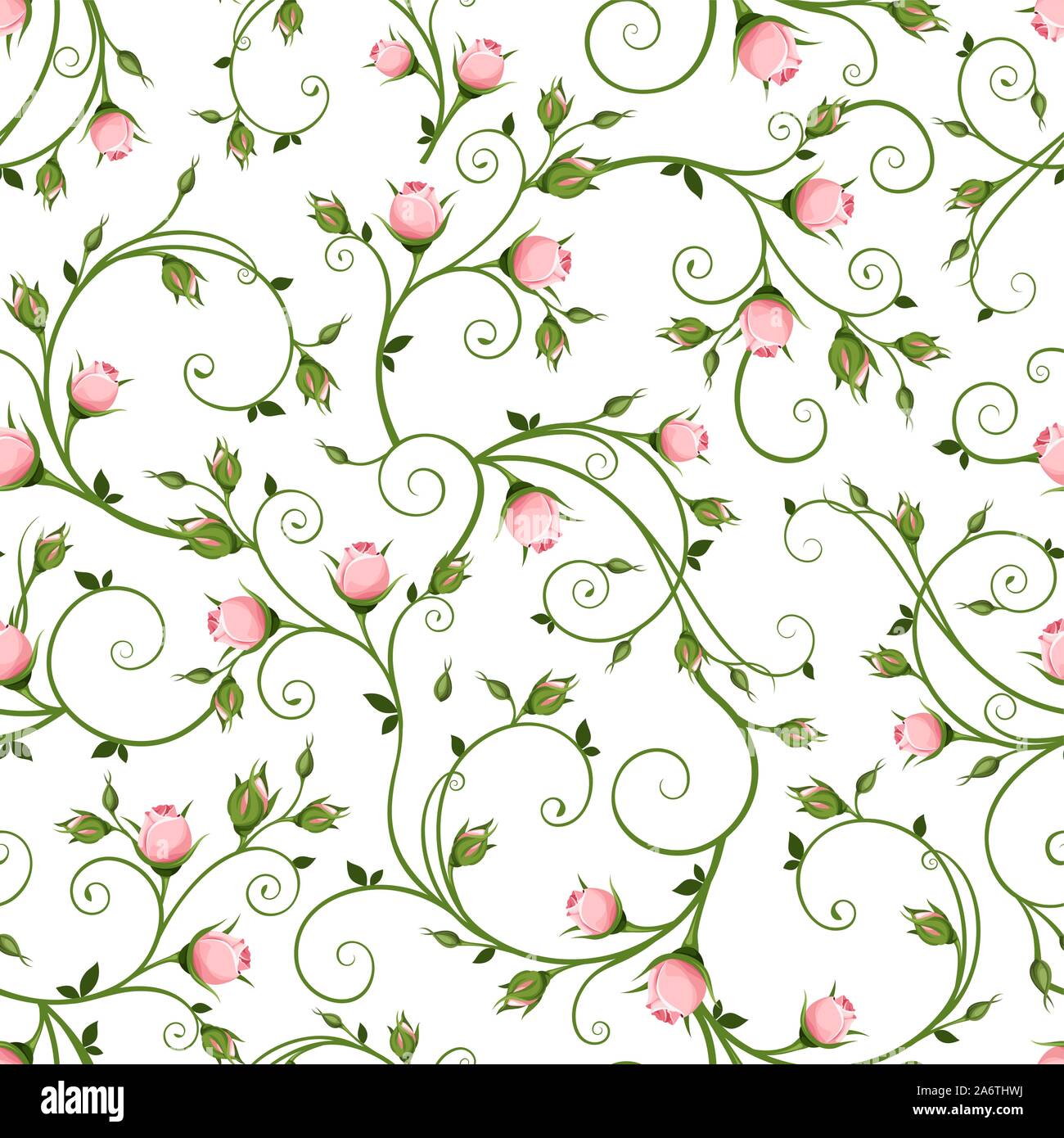Vector seamless floral pattern with pink rosebuds on a white background ...