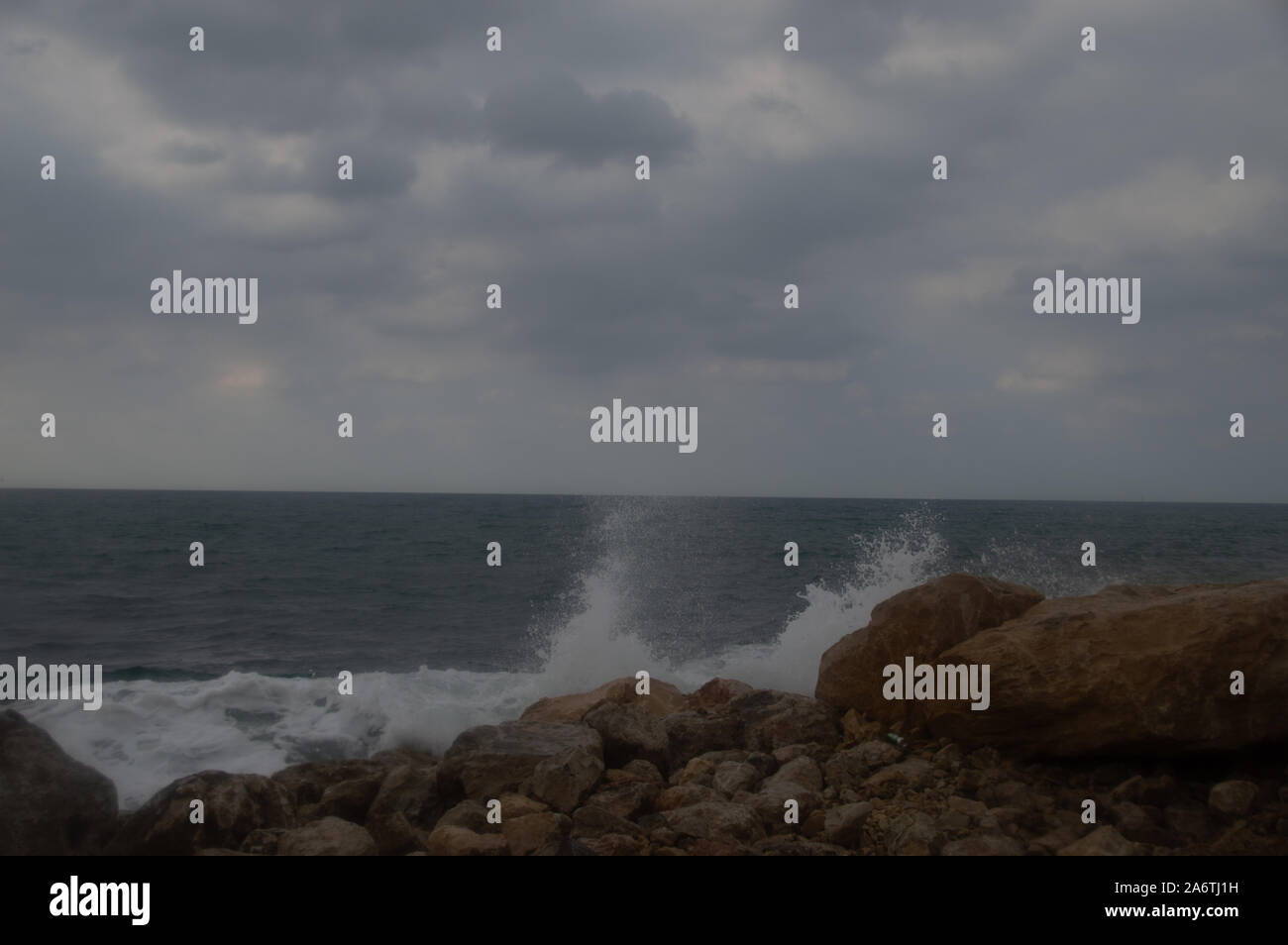 Bat Galim beach in haifa, Israel capturing waves before the storm Stock ...