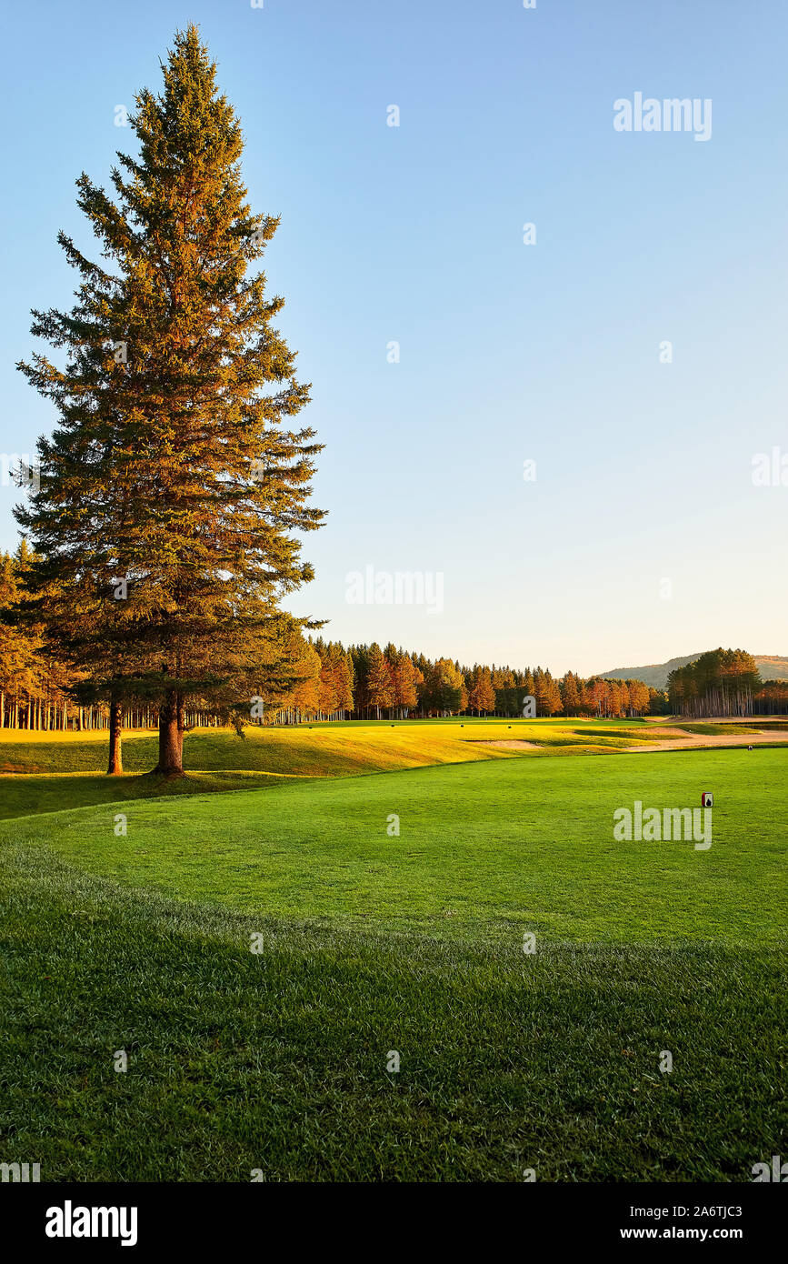 Sunset at the Golf Course - The sun sets on a putting green at the golf ...