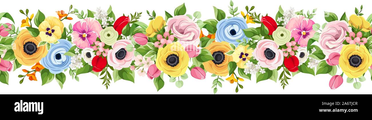 Vector horizontal seamless background with colorful flowers Stock ...