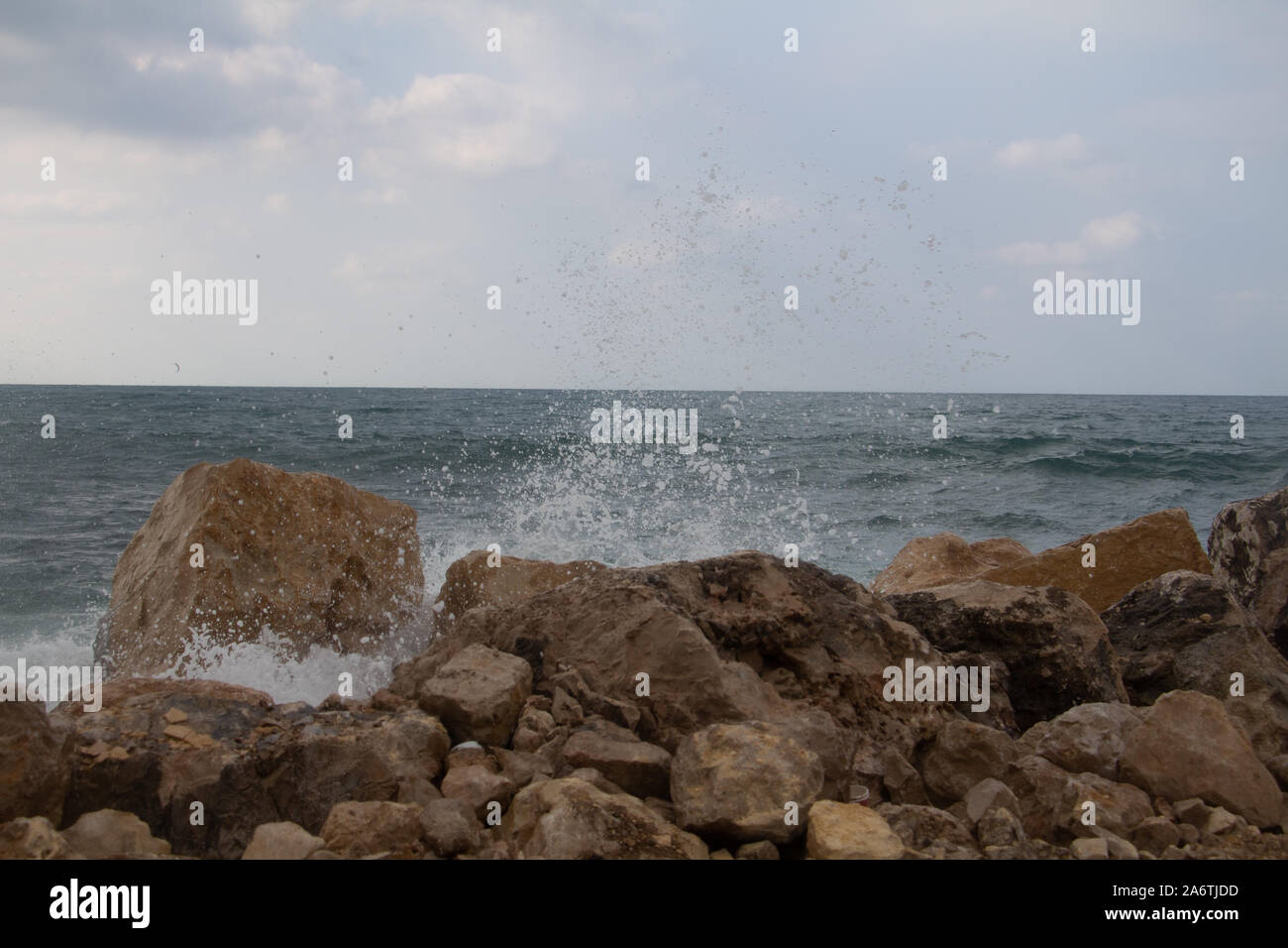 Bat Galim beach in haifa, Israel capturing waves before the storm Stock ...