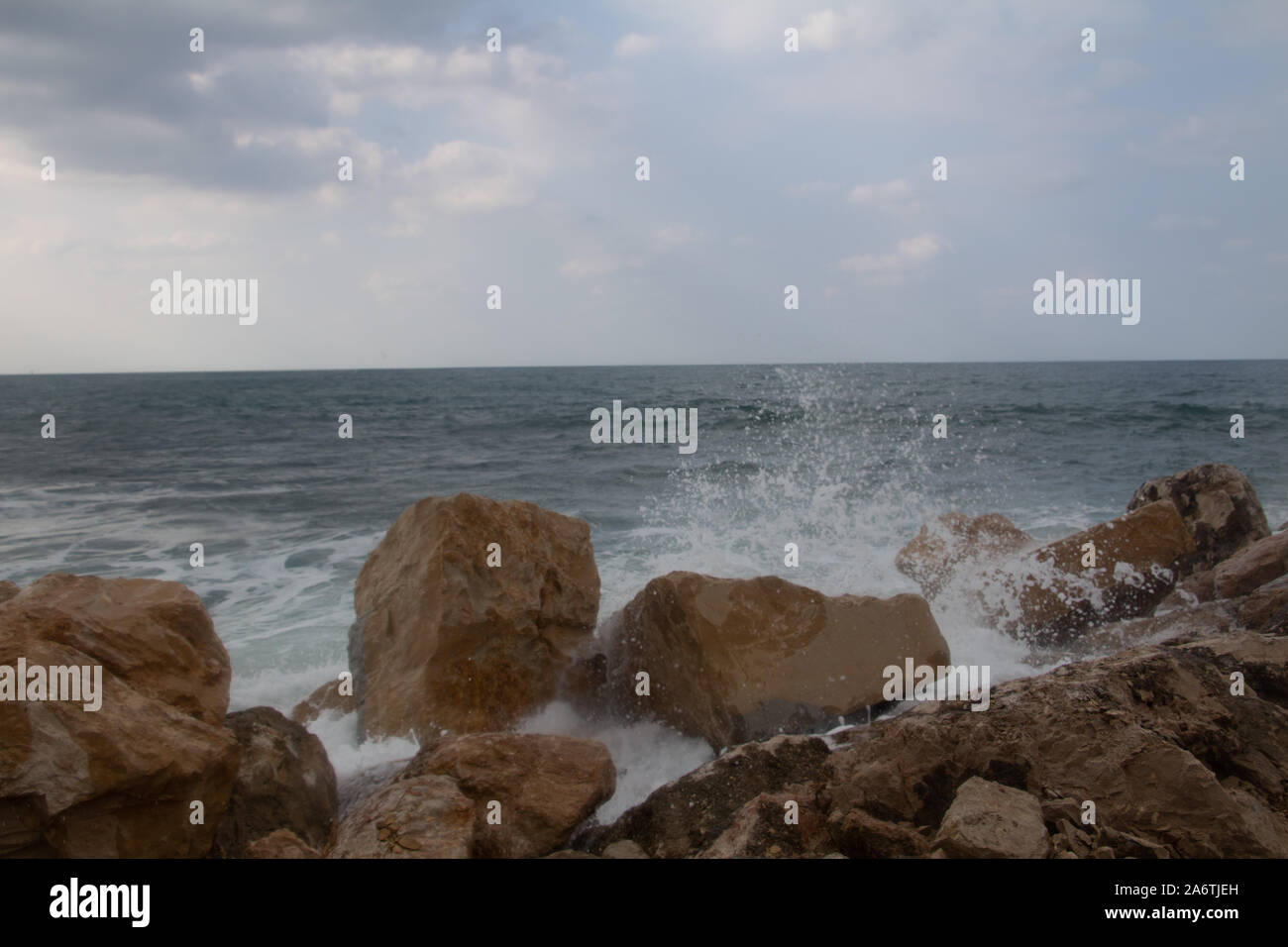 Bat Galim beach in haifa, Israel capturing waves before the storm Stock ...