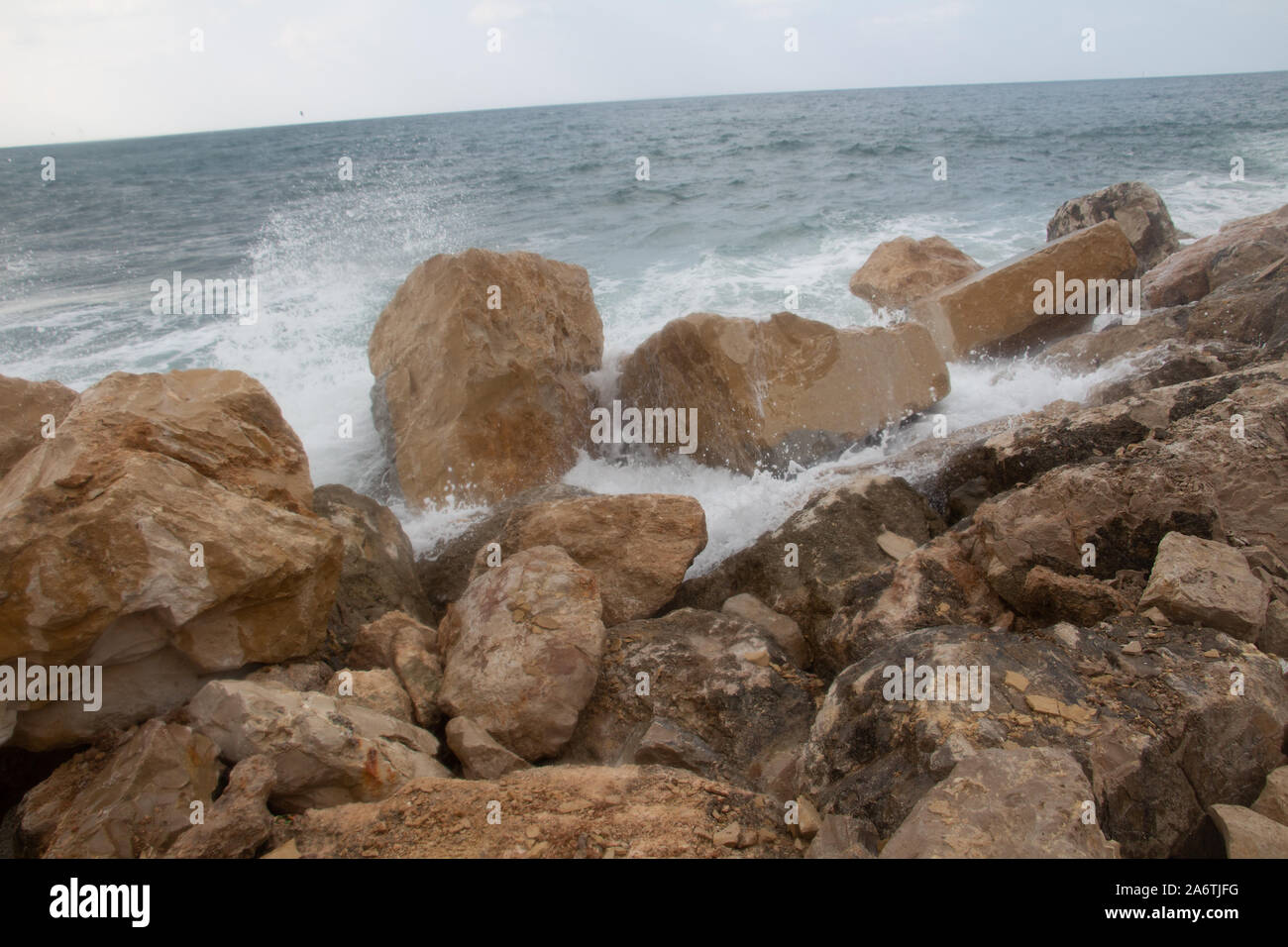 Bat Galim beach in haifa, Israel capturing waves before the storm Stock ...