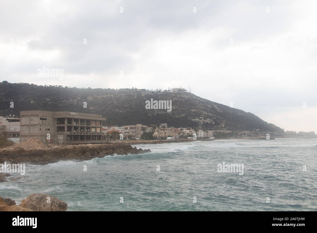 Bat Galim beach in haifa, Israel capturing waves before the storm Stock ...