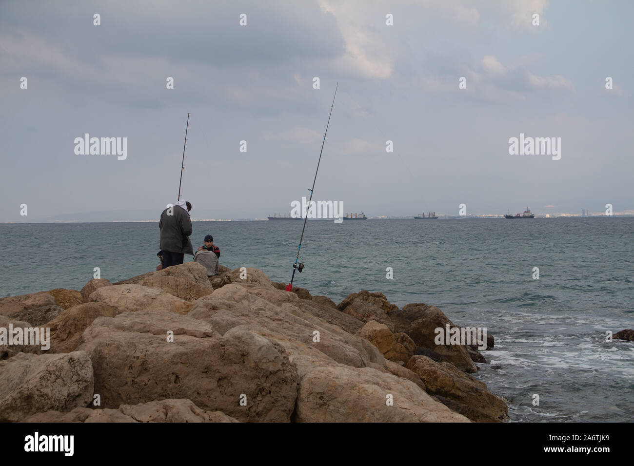 Bat Galim beach in haifa, Israel capturing waves before the storm Stock ...