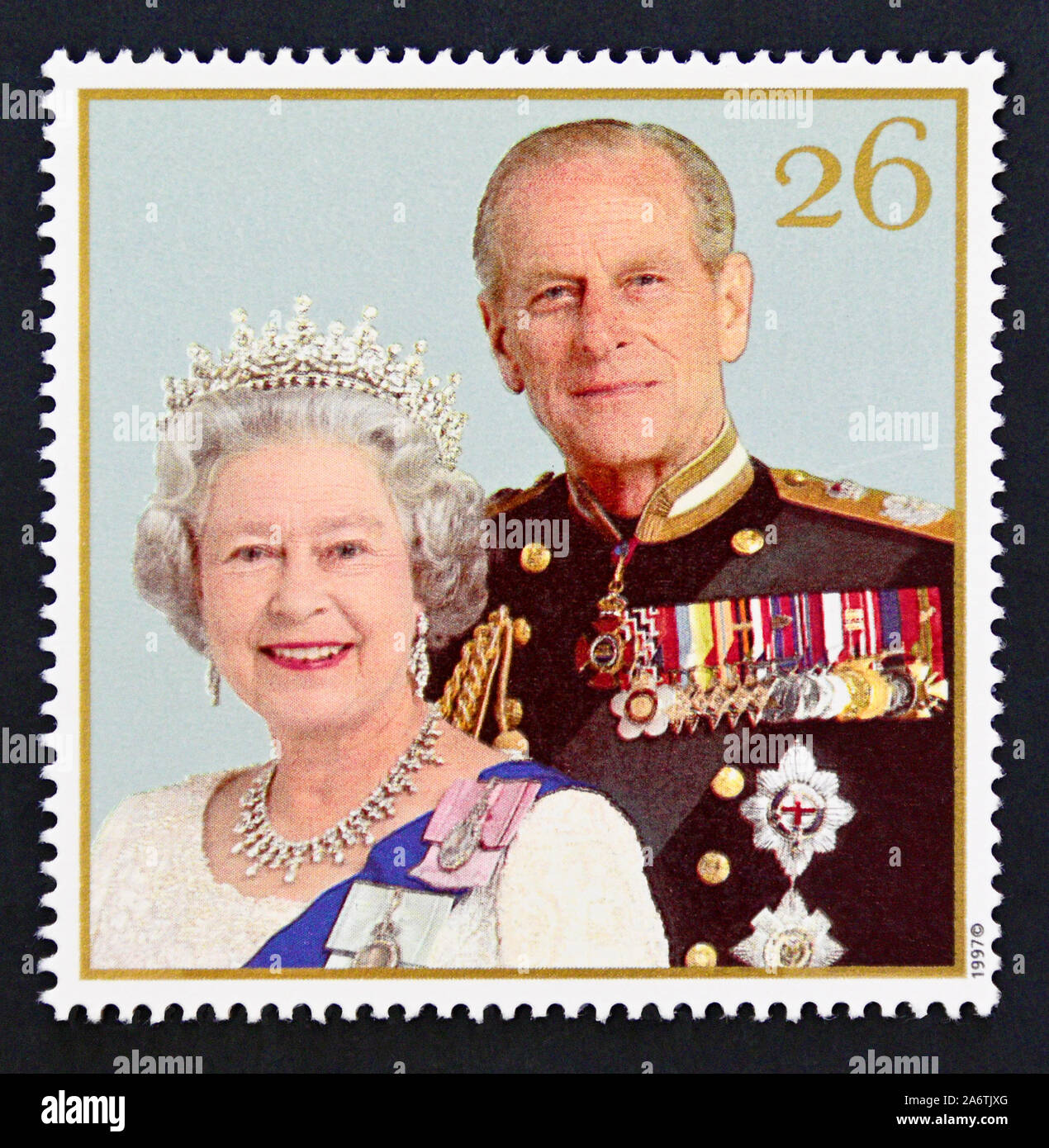 Postage stamp. Great Britain. Queen Elizabeth II. Royal Golden Wedding ...