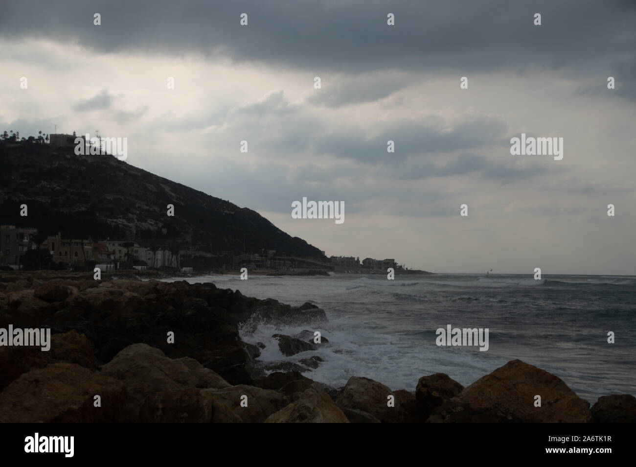 Bat Galim beach in haifa, Israel capturing waves before the storm Stock ...