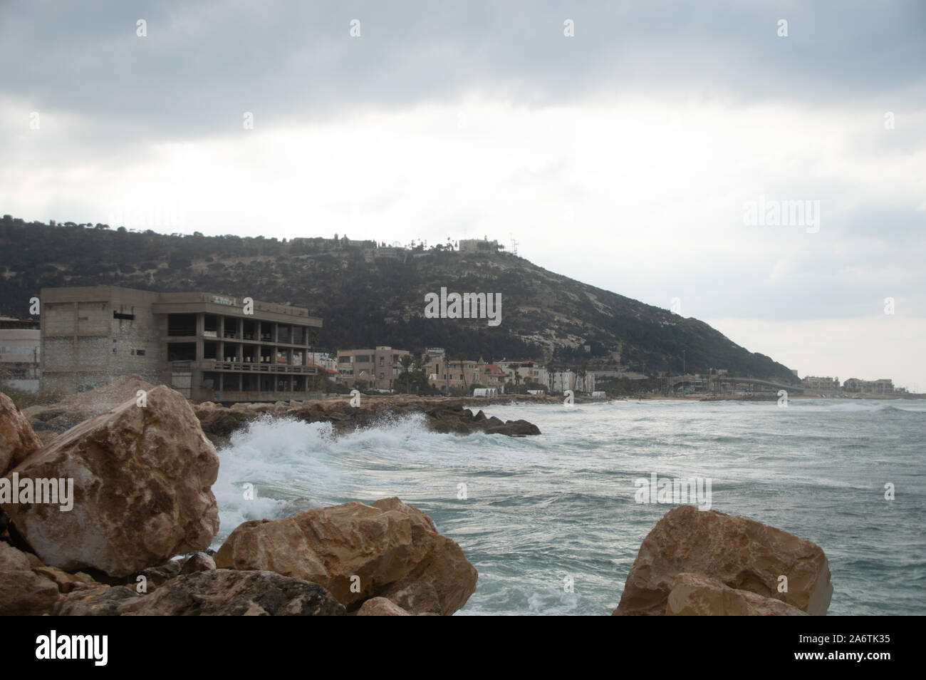 Bat Galim beach in haifa, Israel capturing waves before the storm Stock ...