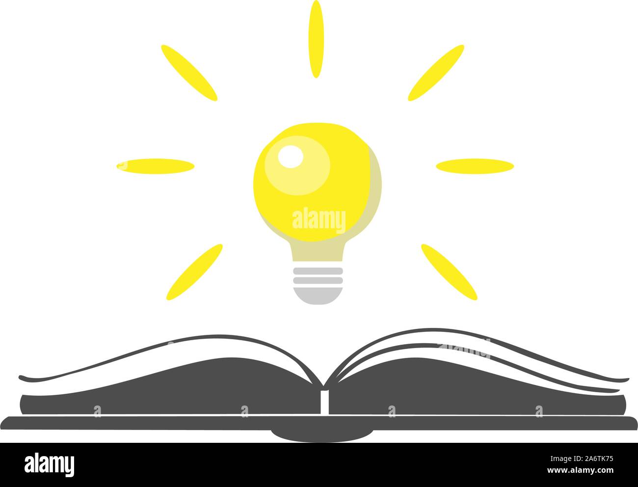 Open book vector icon with shining bulb over it. Colorful Flat design. Open book logo. Vector ...