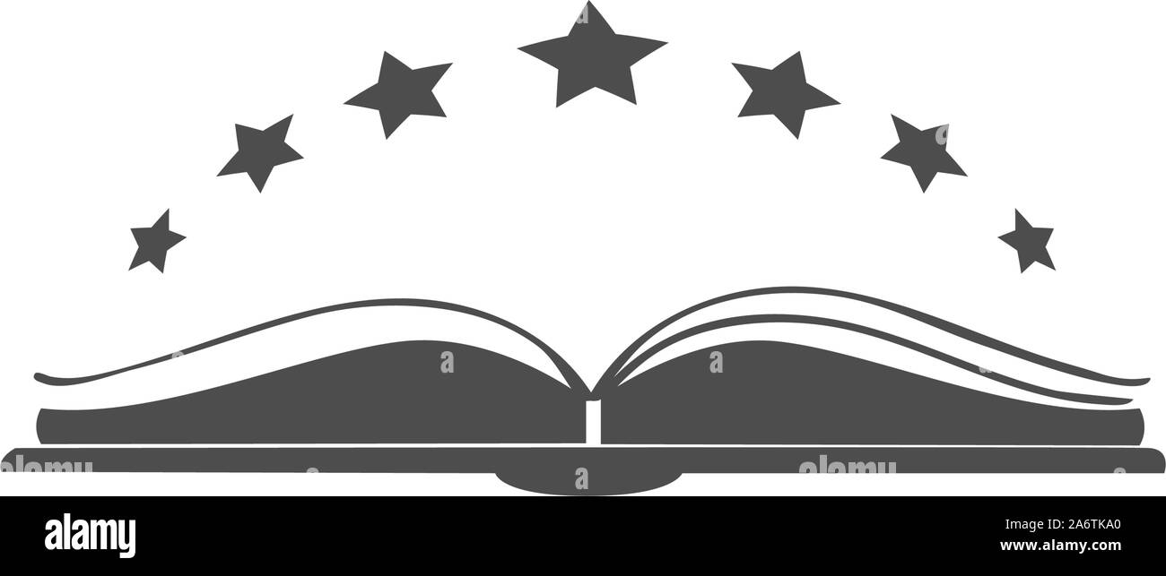 Open book vector icon with stars over it. Flat design. Open book logo ...