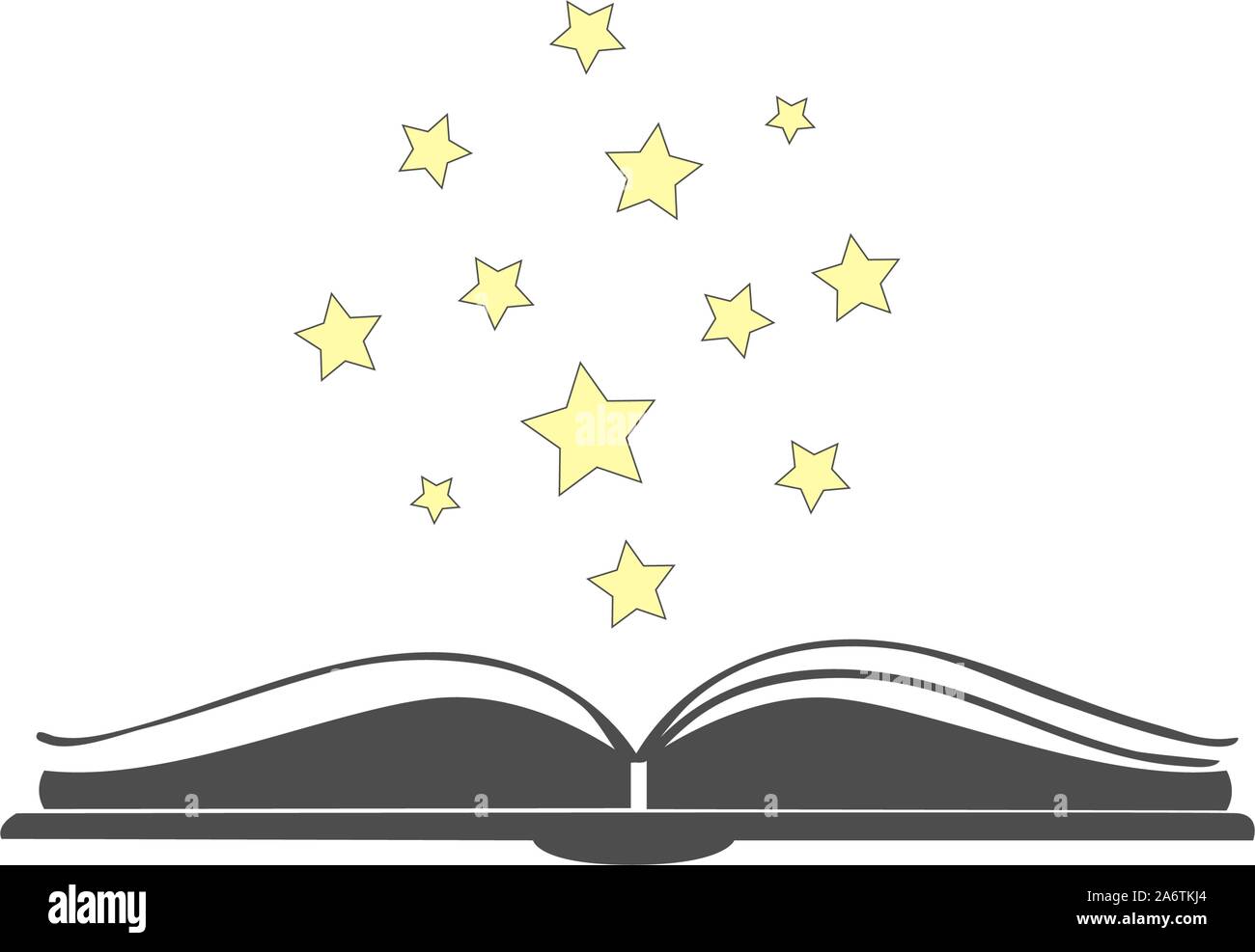 Open book vector icon with stars over it. Flat design. Open book logo ...
