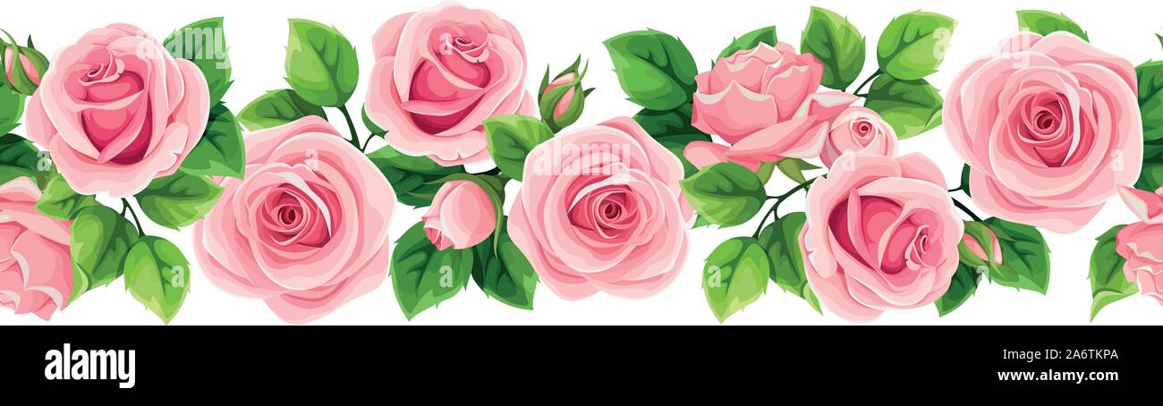 Vector horizontal seamless garland with pink roses Stock Vector Image ...