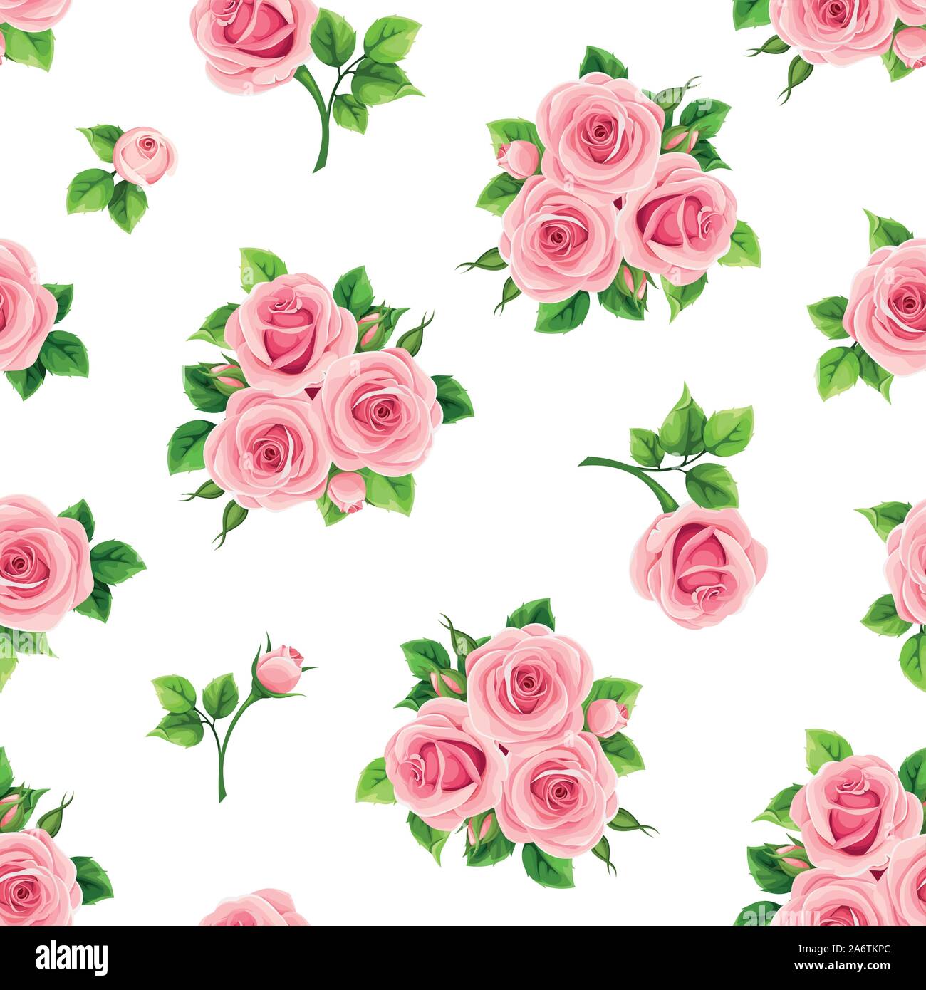 Vector seamless pattern with pink roses on a white background Stock ...