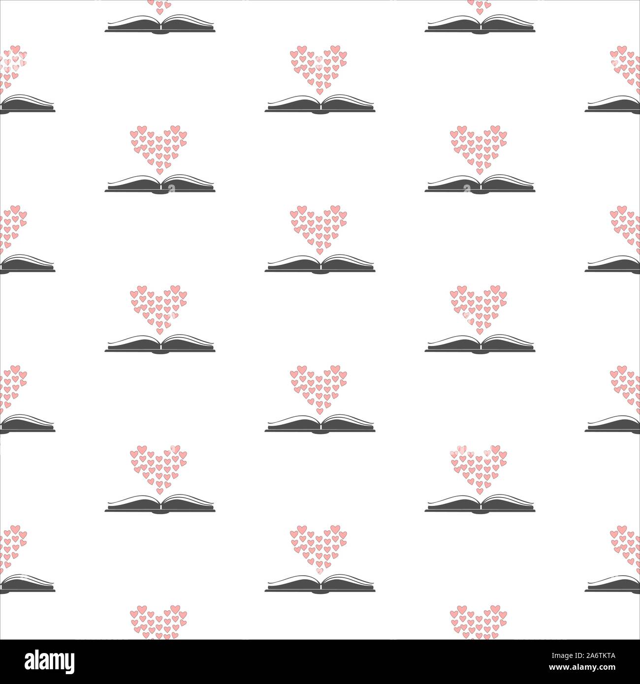 Seamless pattern with open romance genre book and heart above it. Flat ...
