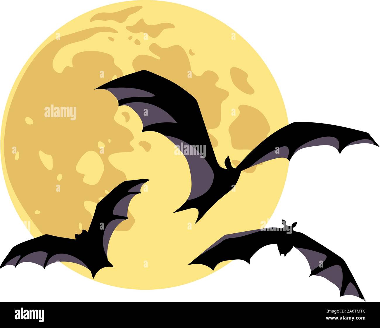 Vector illustration of a moon and bats isolated on a white background ...