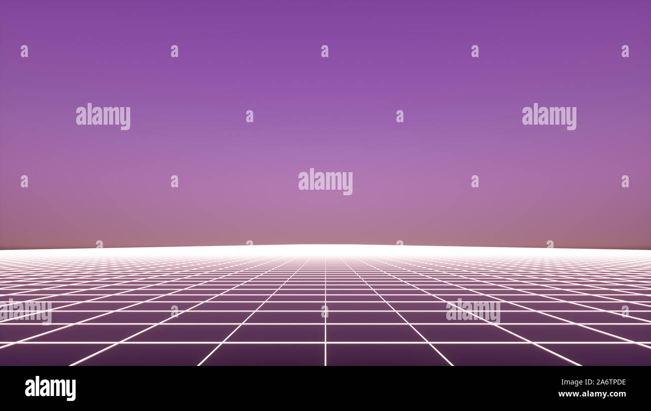 Retro futuristic neon grid background, 80s design. 3d illustration Stock Photo - Alamy