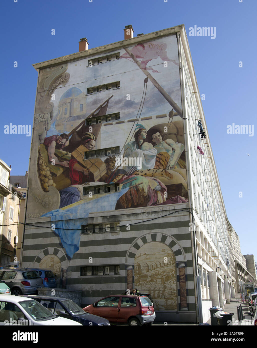 Gigantic seafaring mural on an apartment block wall in Marseille ...
