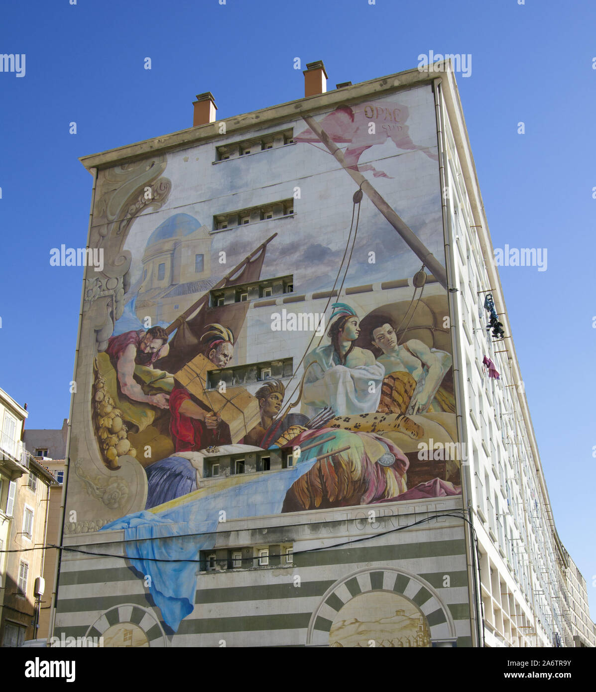 Gigantic seafaring mural on an apartment block wall in Marseille ...
