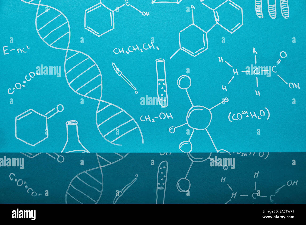 blue background with molecular structure signs Stock Photo - Alamy