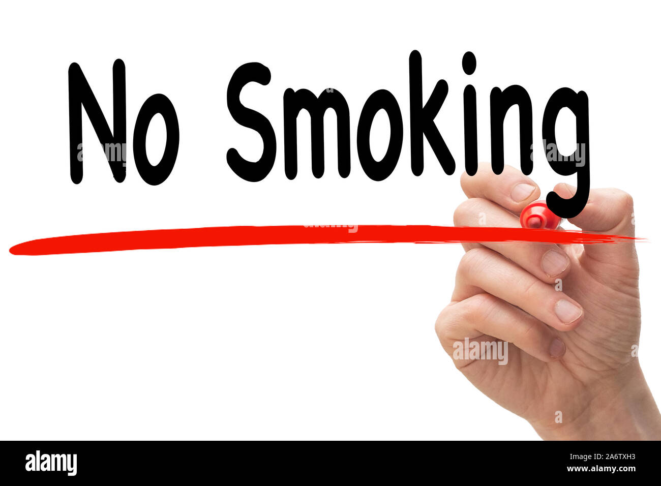 Male hand underlining the words No Smoking with red felt tip pen Stock ...