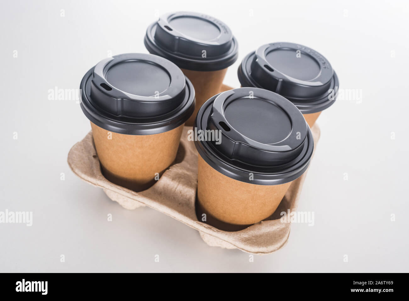 paper cups with coffee in cardboard tray on white background Stock ...