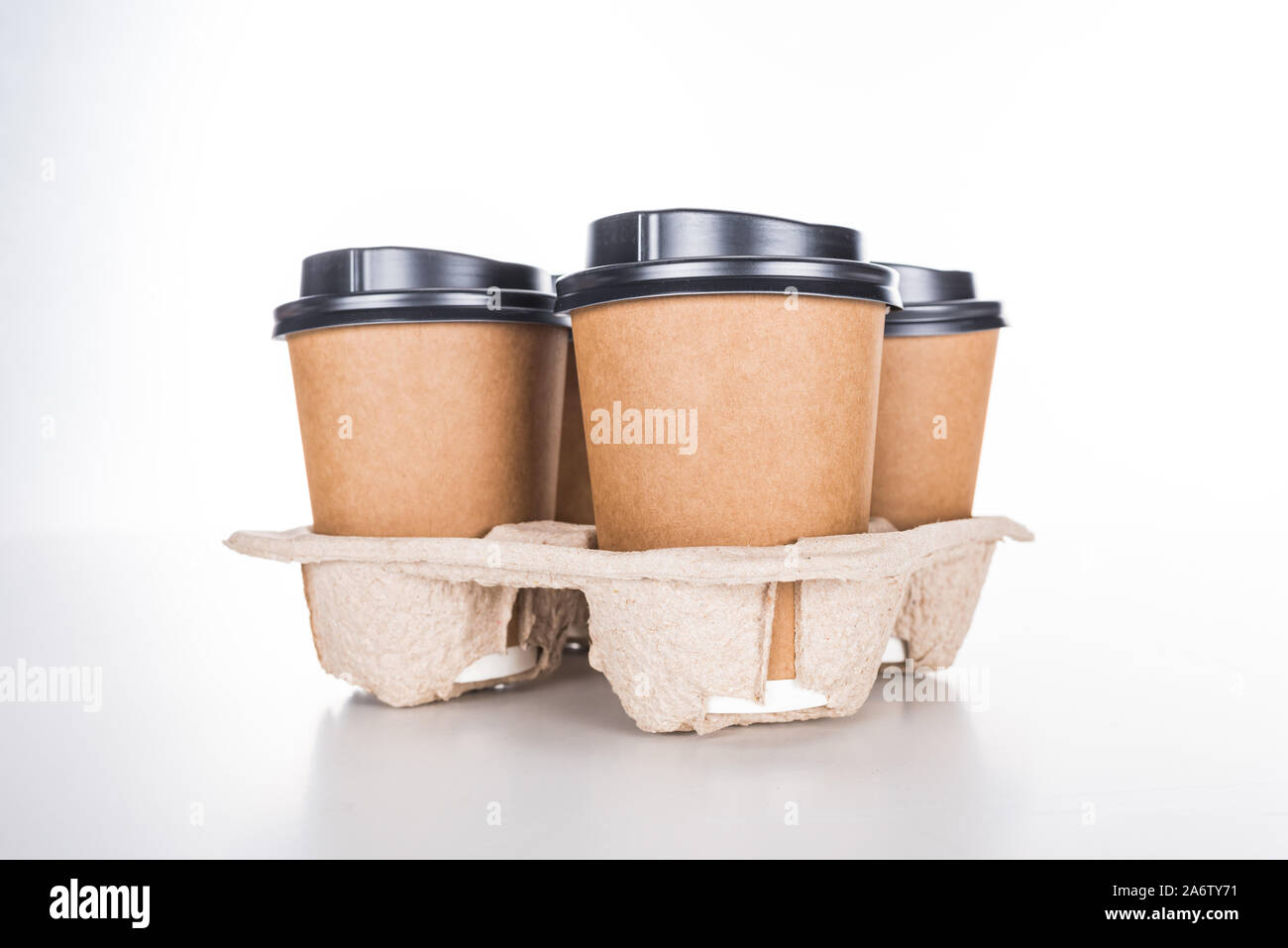 paper cups with coffee in cardboard tray on white background Stock ...