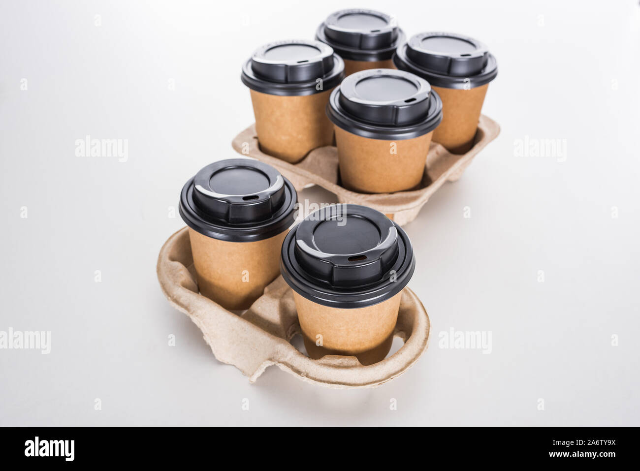 paper cups with coffee in cardboard tray on white background Stock ...