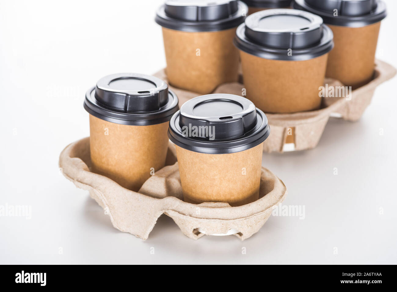 paper cups with coffee in cardboard tray on white background Stock ...