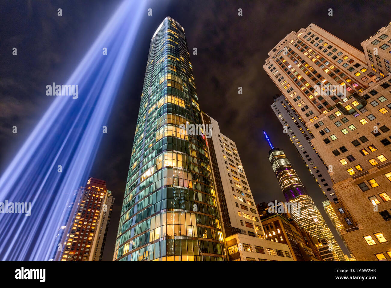 WTC NYC 911 Tribute In Lights - View from the light installation of the ...