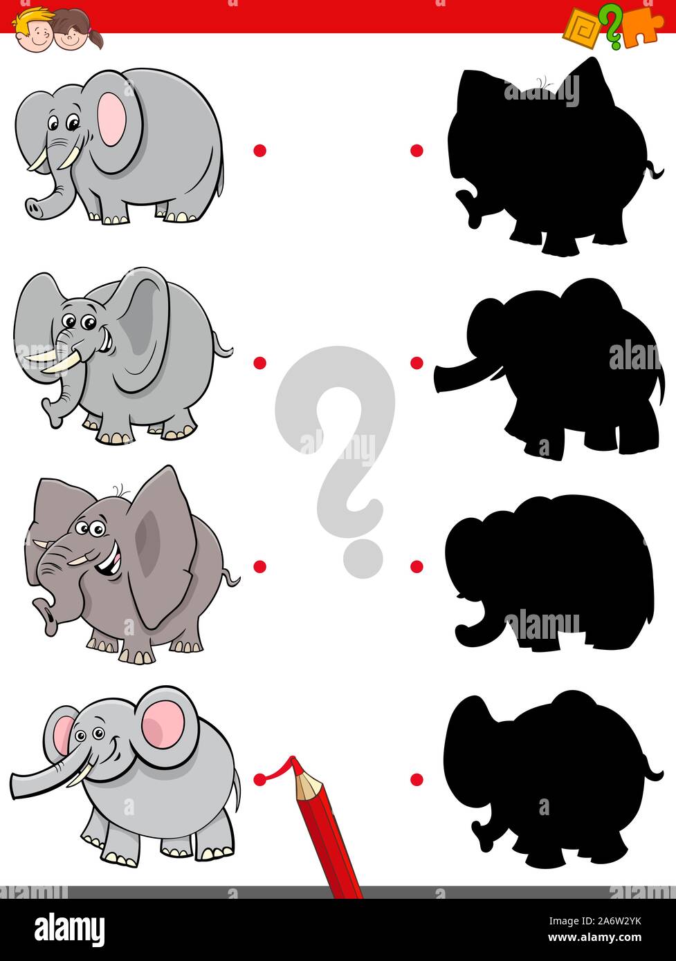 Cartoon Illustration of Match the Right Shadows with Pictures ...