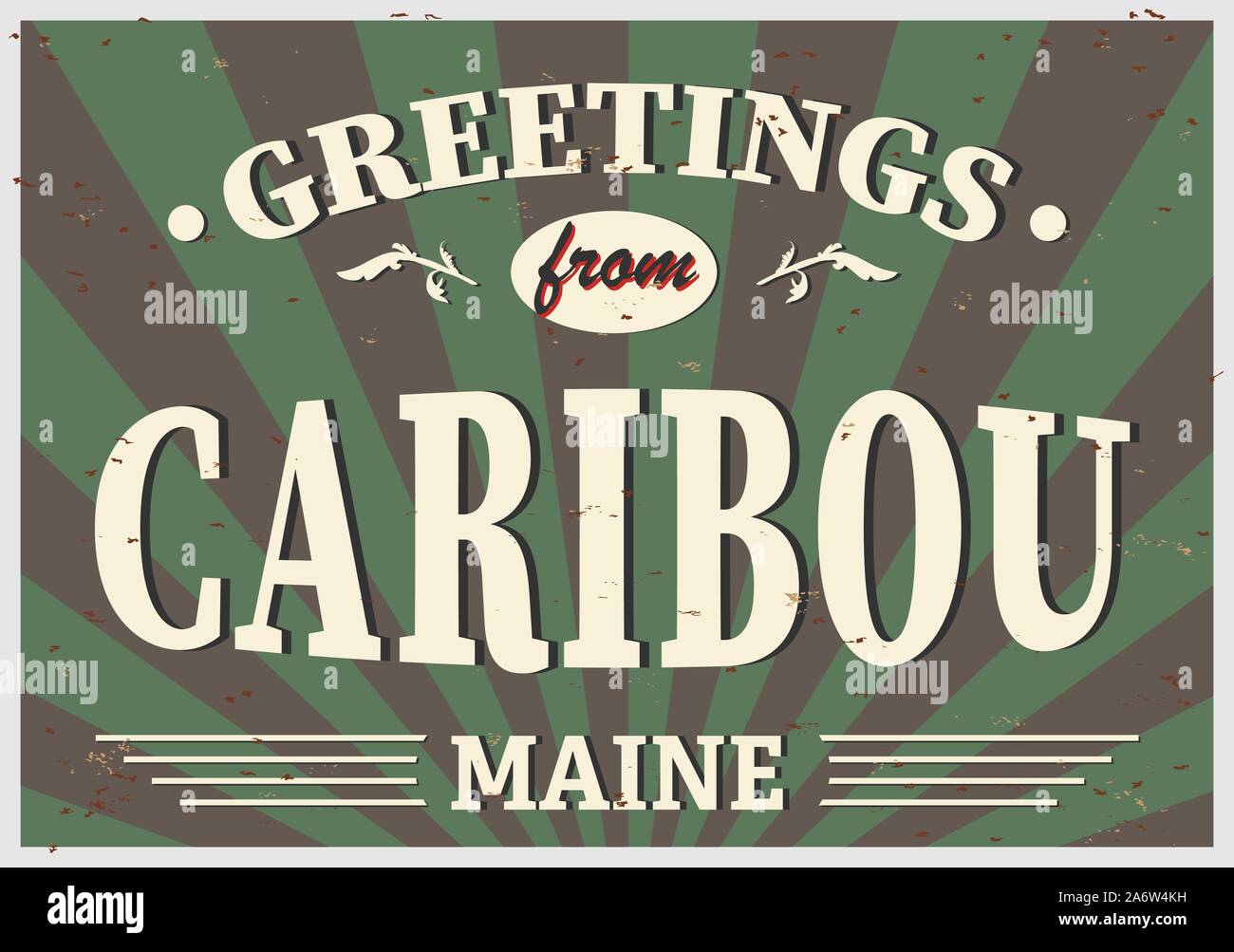 Welcome to Caribou Maine vintage card sign on a white background ...