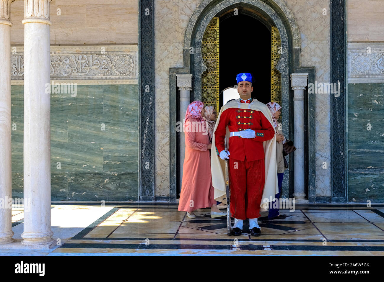 Guard soldier in national costume at the entrance of Mausoleum of ...