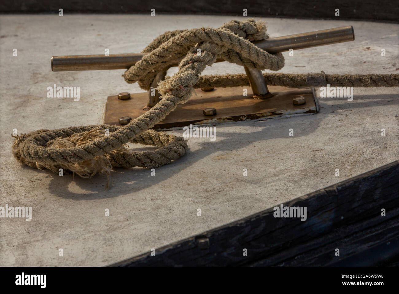 Dock line rope of a tied up troller at the Provincetown Marina at ...
