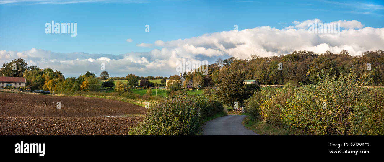 fading evening October light in a panorama view of Yorkshire, England ...