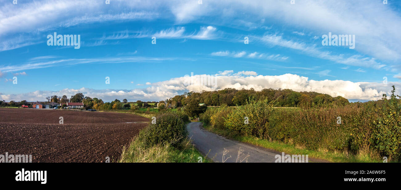 fading evening October light in a panorama view of Yorkshire, England ...