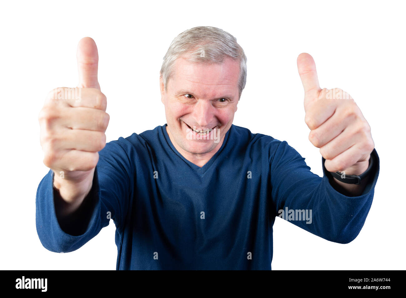 Elderly man shows thumbs up. Isolated on a white background Stock Photo ...
