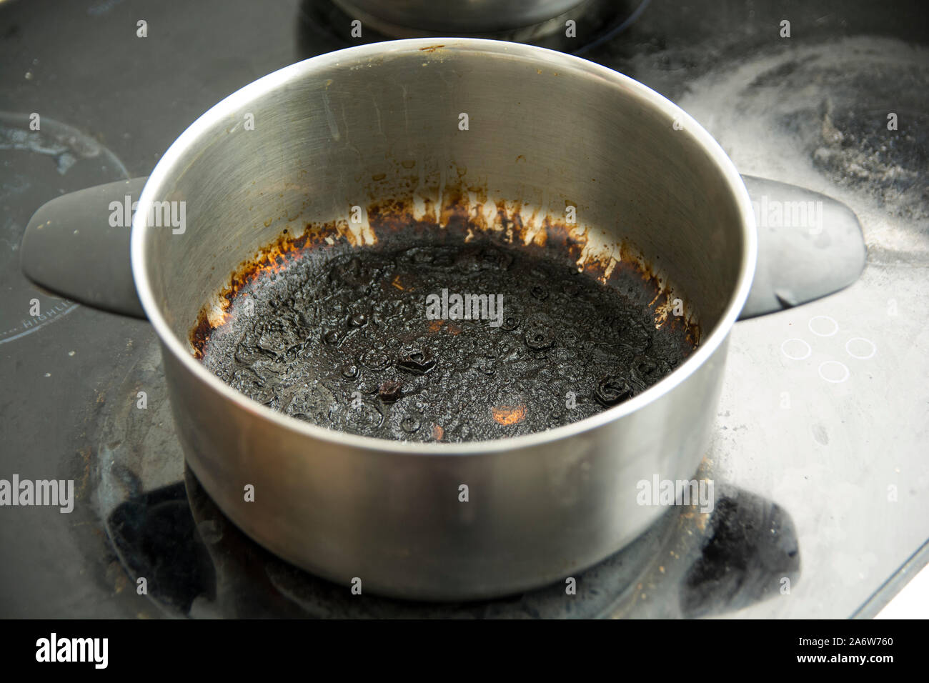Empty burnt pot with black bottom Stock Photo - Alamy