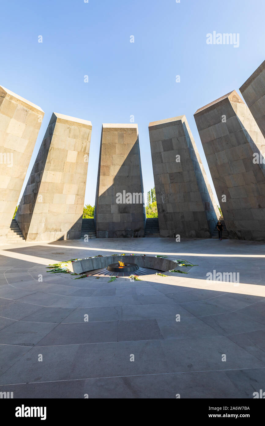 Yerevan, Yerevan Province, Armenia. The eternal flame with flowers, in ...