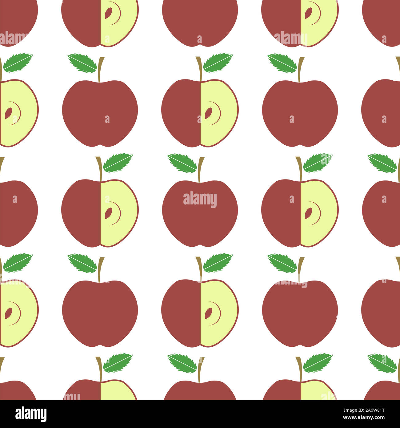 Cute Fresh Red Apple Seamless Pattern on White Background. Fruit ...