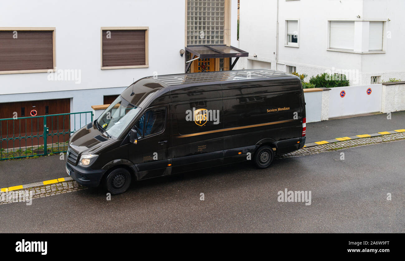 Strasbourg, France - Dec 27, 2017: Above view of brown Mercedes-Benz ...