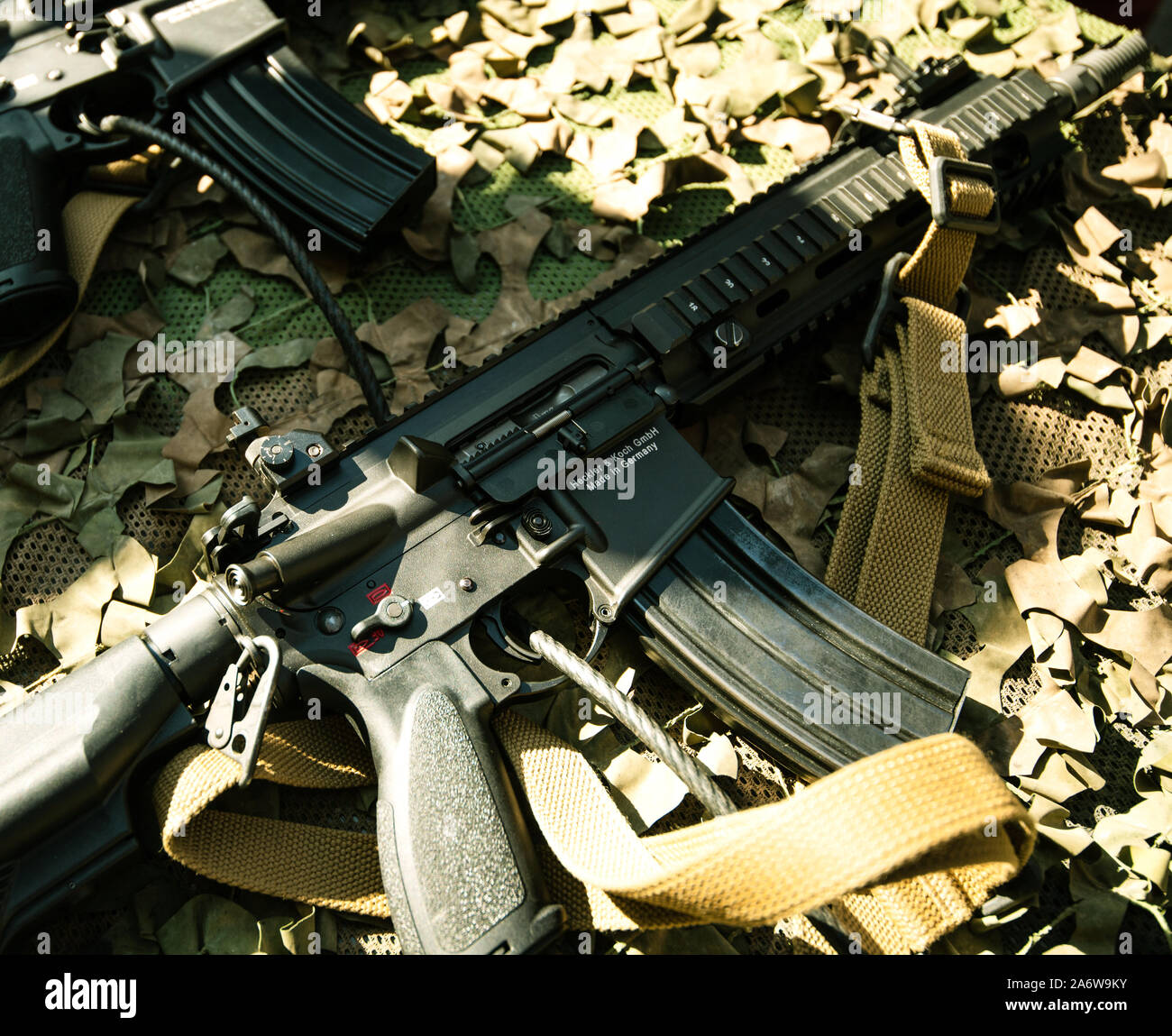 Paris, France - Sep 21, 2019: View from above of semi-automatic rifle ...