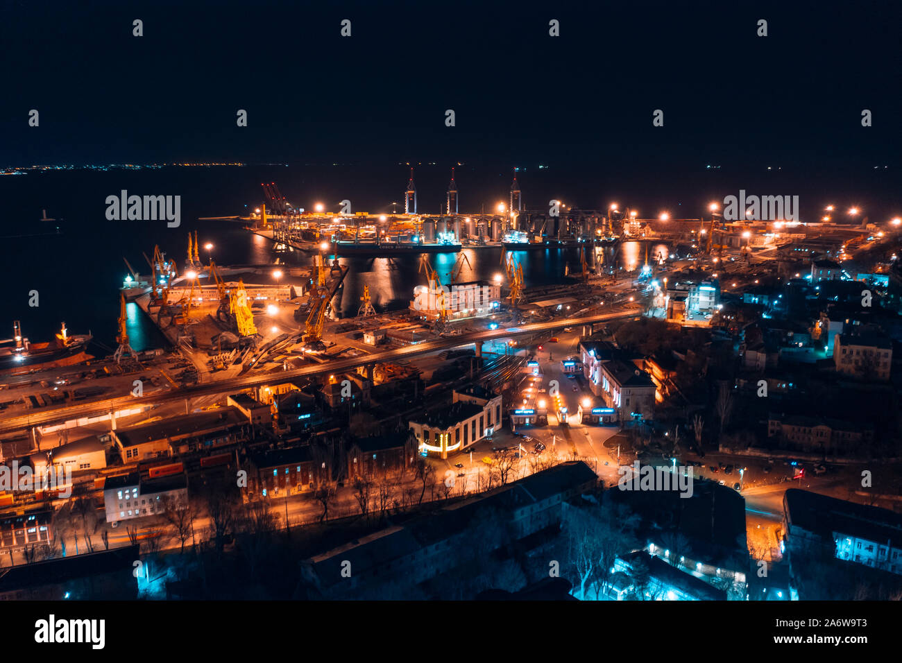 Aerial view of the sea cargo port and container terminal Stock Photo ...