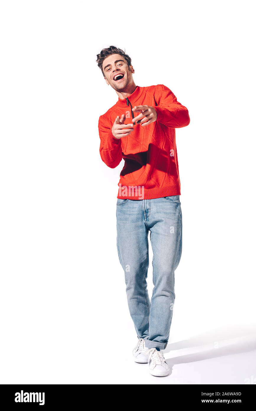 handsome man laughing and pointing at you, isolated on white Stock ...